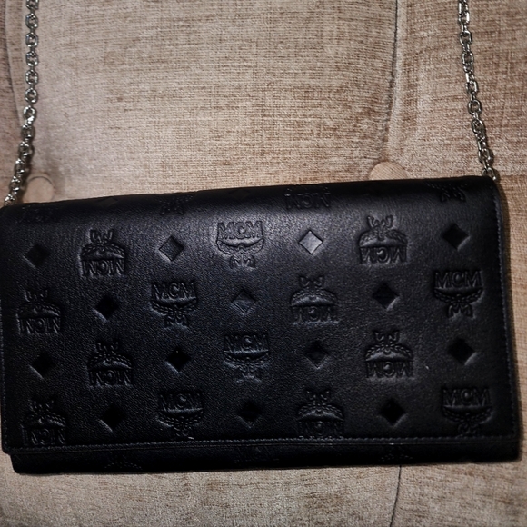 MCM | Bags | Mcm Embossed Wallet With Crossbody Chain | Poshmark